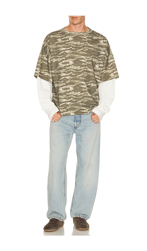 RHUDE rhude tiger camo double layer tee in green.